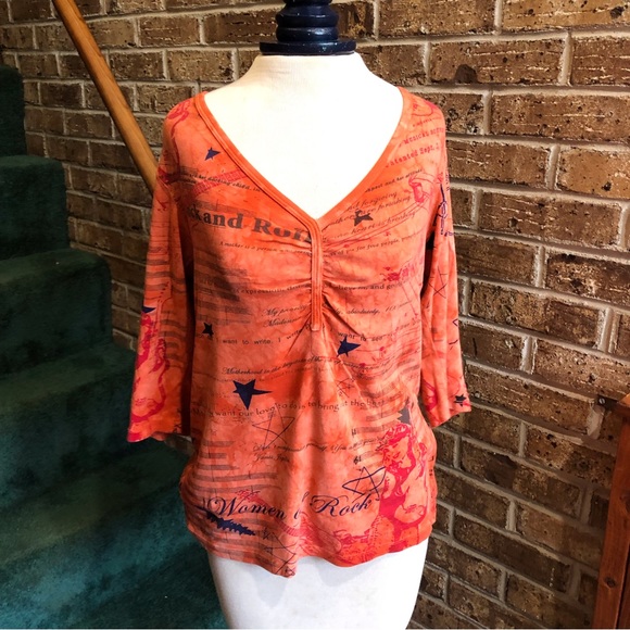 Glima | Tops | Y2k Vtg 9s Collage Quarter Sleeve Bright Orange Shirt ...